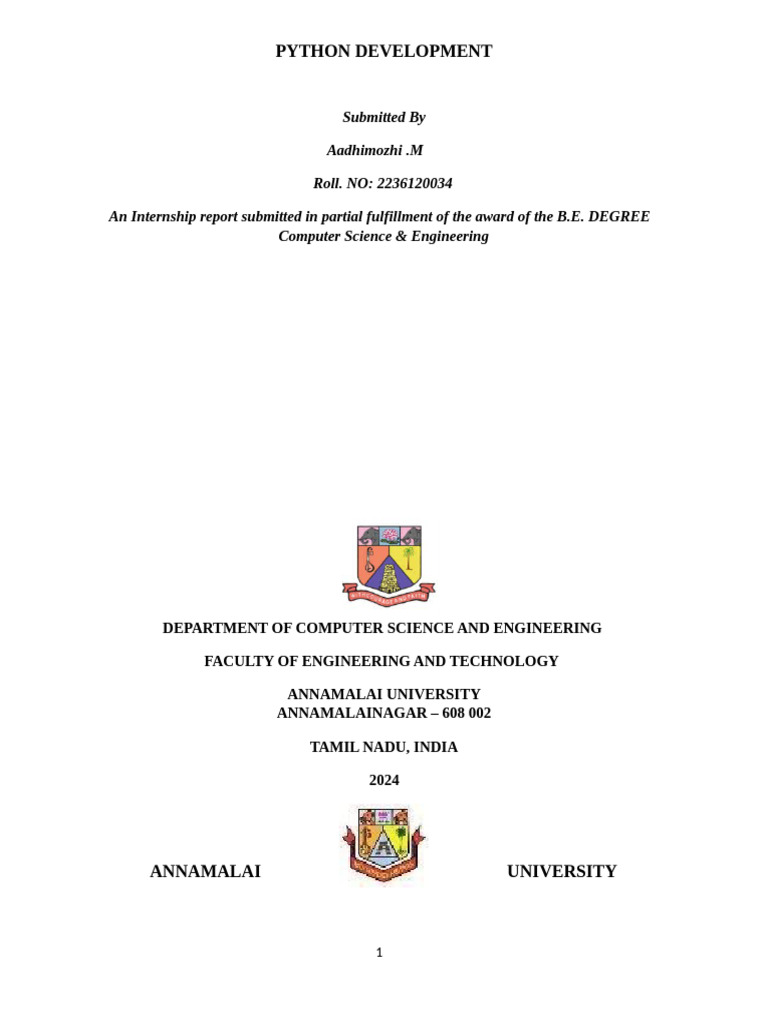 Intern Report of Aadhimozhi | PDF | Python (Programming Language) | Web Development