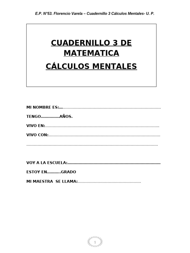 Cuadernillo 3 Calculo Mental | PDF