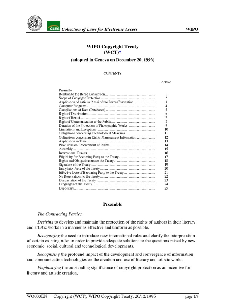 WIPO Copyright Treaty | PDF | Treaty | Copyright