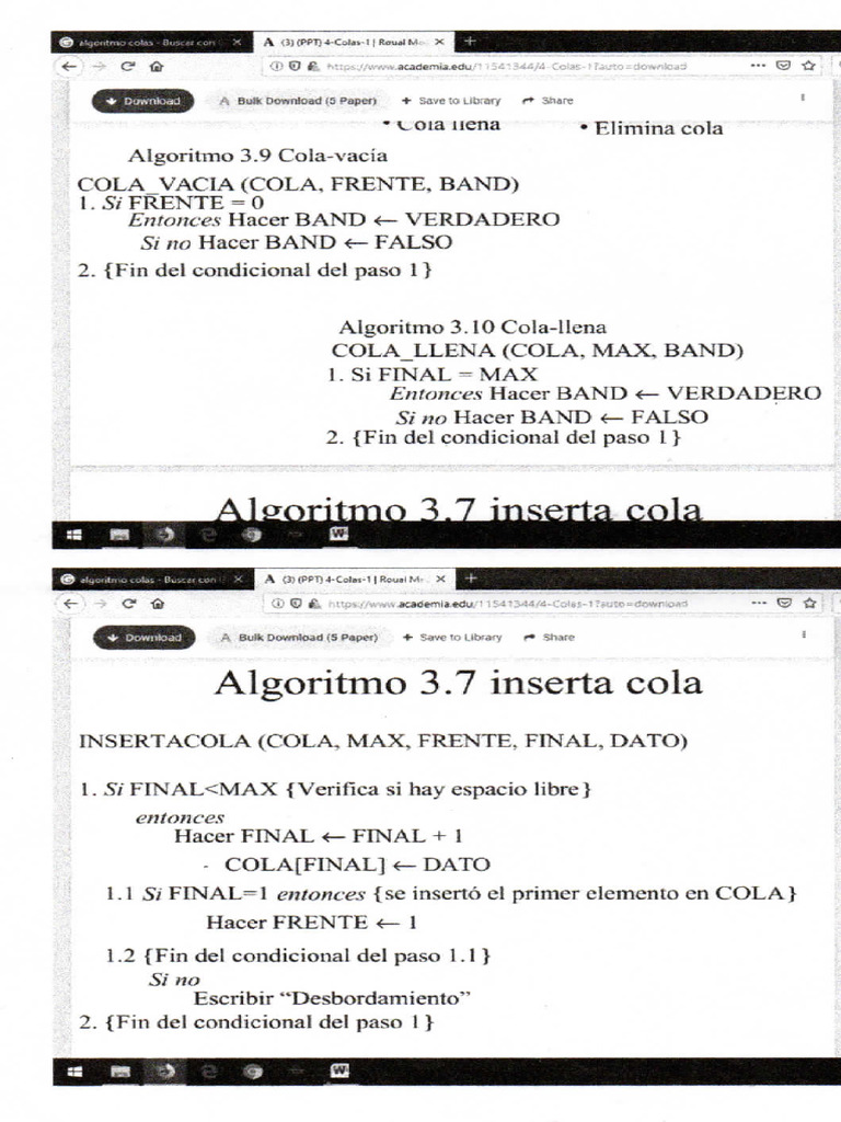 Algoritmo Colas | PDF