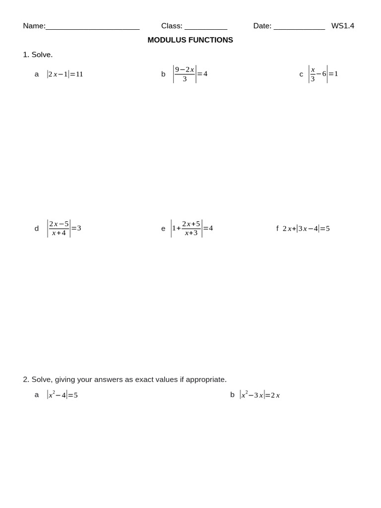 Worsheet 1.4 - Modulus Function | PDF