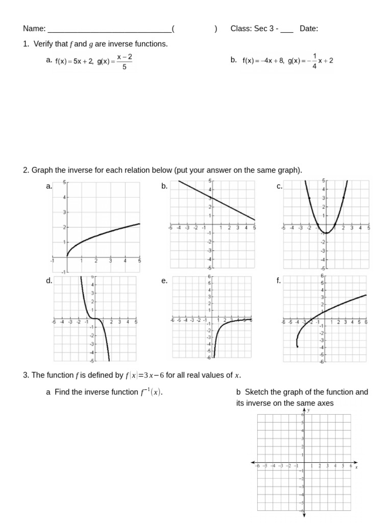 Worksheet 1.7 - Graphs of Inverse Function | PDF | Teaching Methods ...