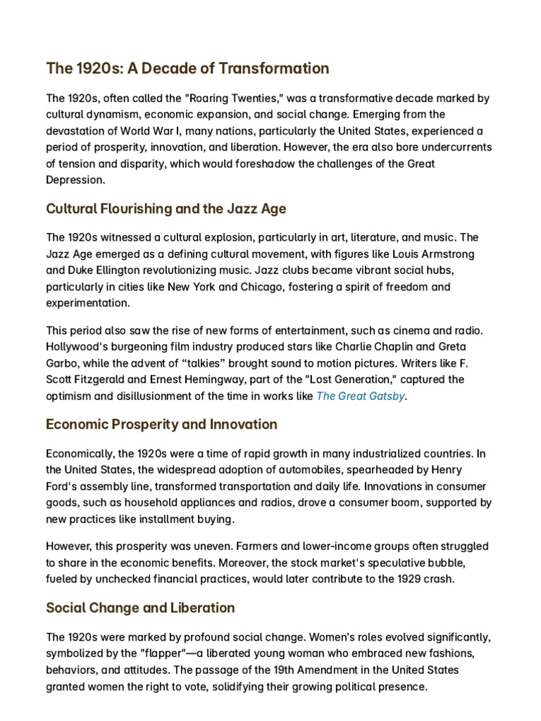 The 1920s, A Decade of Transformation | PDF | Roaring Twenties