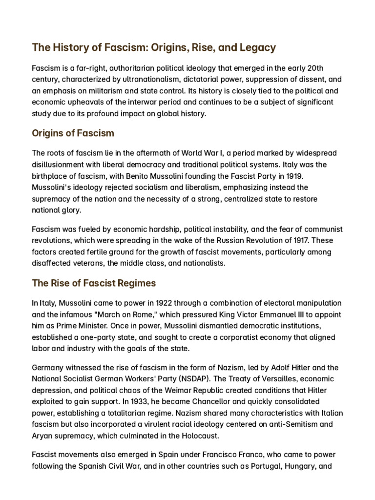 The History of Fascism Origins, Rise, and Legacy | PDF | Fascism ...