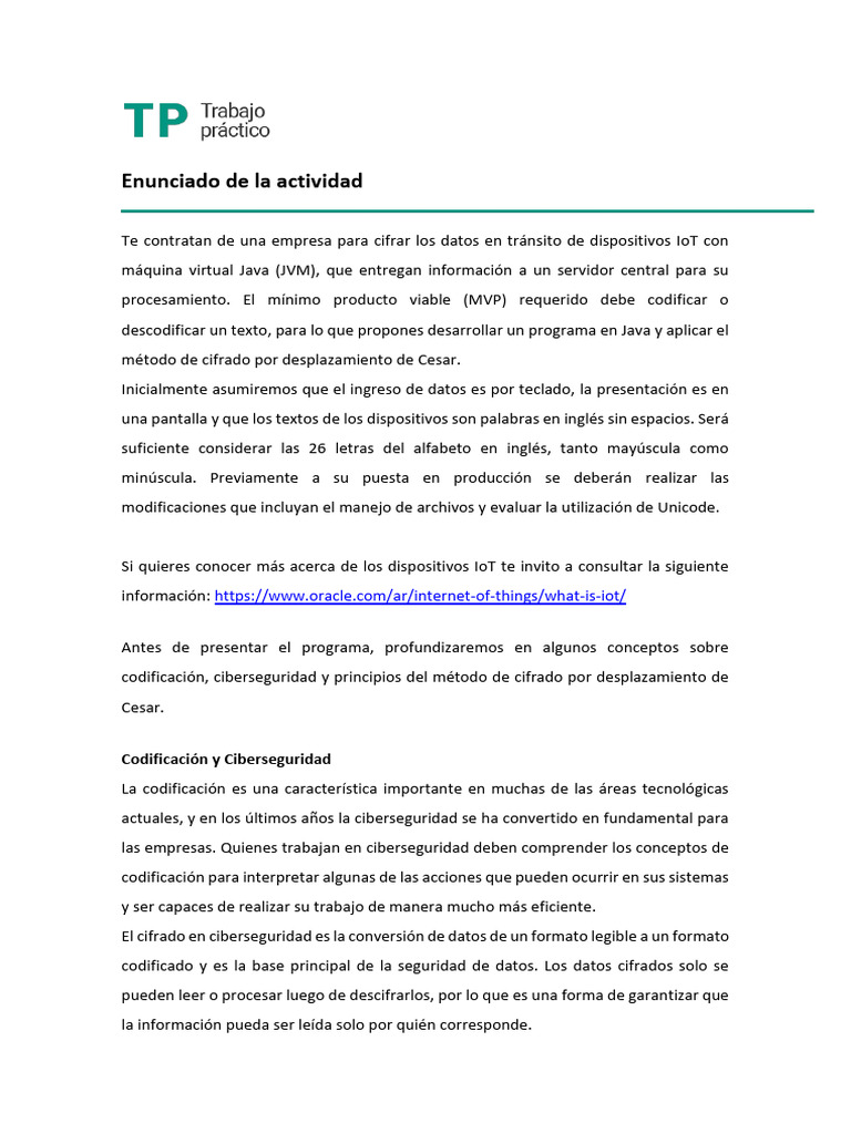 TP1 - Enunciado de La Actividad | PDF | Clave (criptografía) | Cifrado