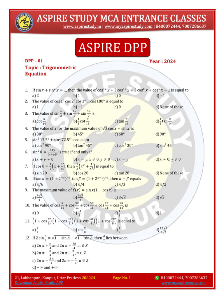 Trigonometry Dpp - 01 | PDF Trigonometry Dpp - 01 | PDF