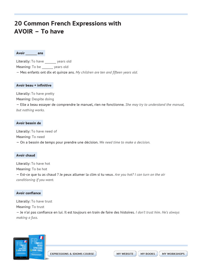 The Perfect French - Common French Expressions W | PDF