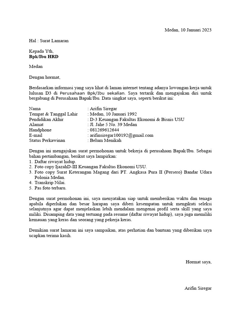 Application Letter & Curriculum Vitae | PDF | Karier & Perkembangan