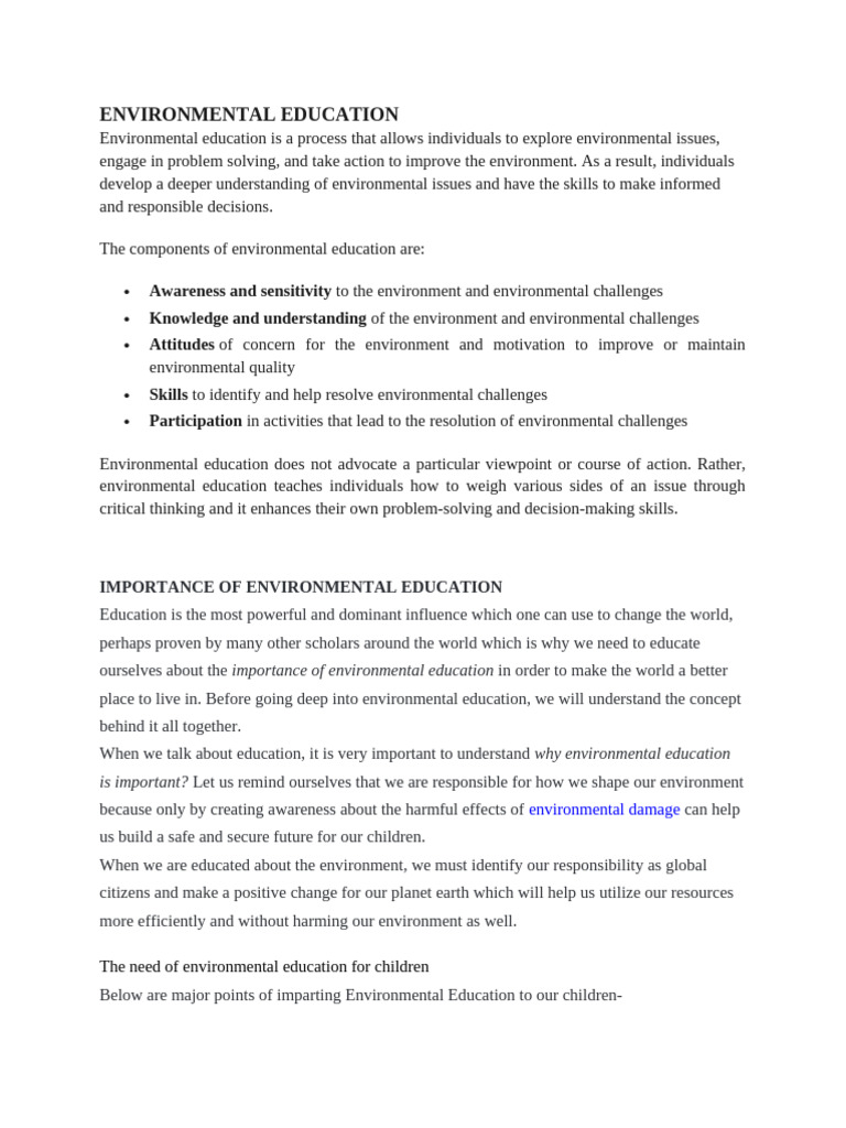 Importance of Environmental Education | PDF | Climate Change | Natural ...