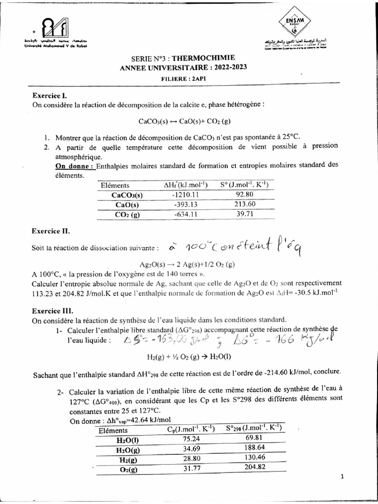 TD3 Thermochimie | PDF