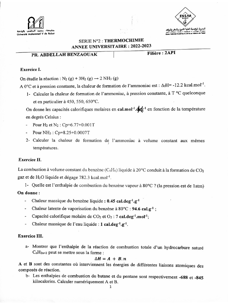 TD2 Thermochimie | PDF