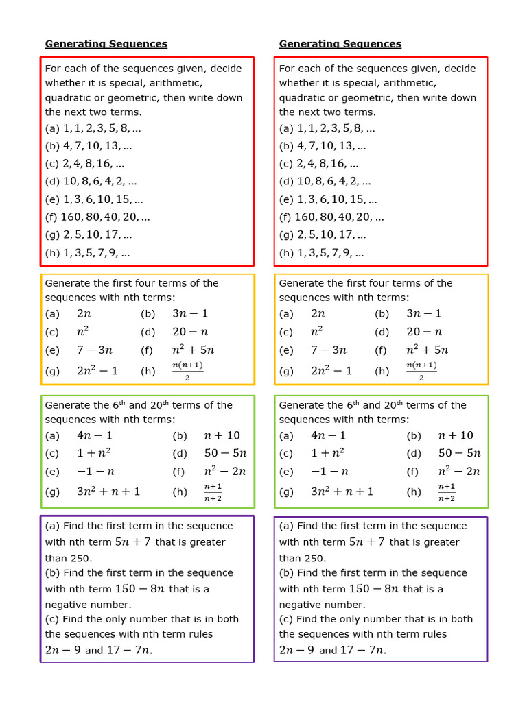 Generating Sequences Practice Strips | PDF | Arithmetic | Mathematics