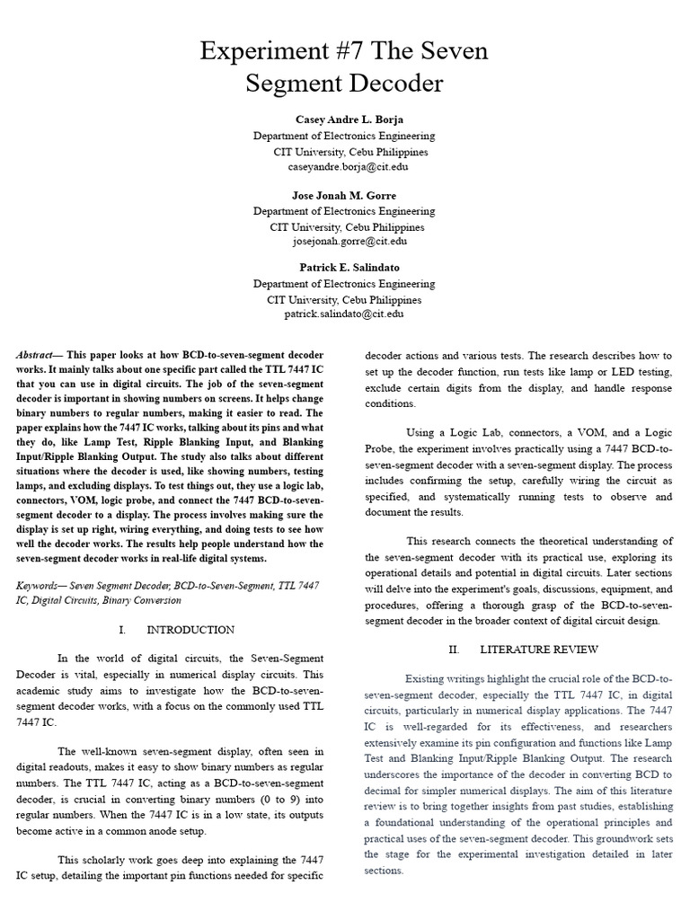 7 Segment | PDF | Binary Coded Decimal | Computer Engineering