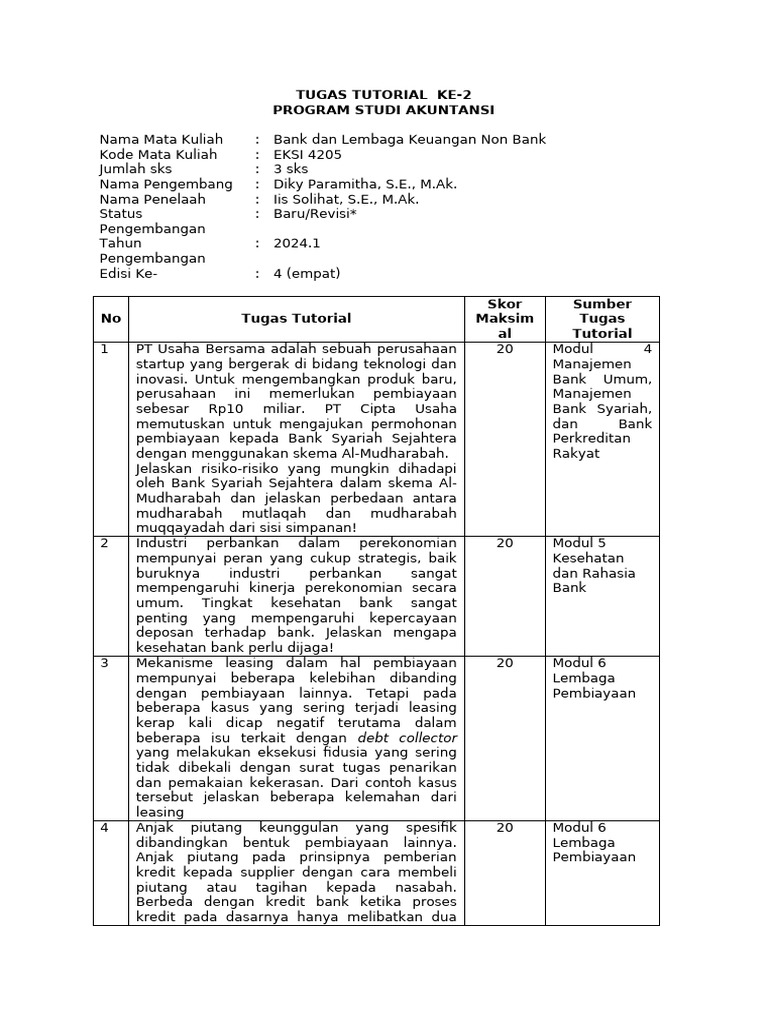 Jawaban Tugas 2 Bank Dan Lembaga Keuangan | PDF