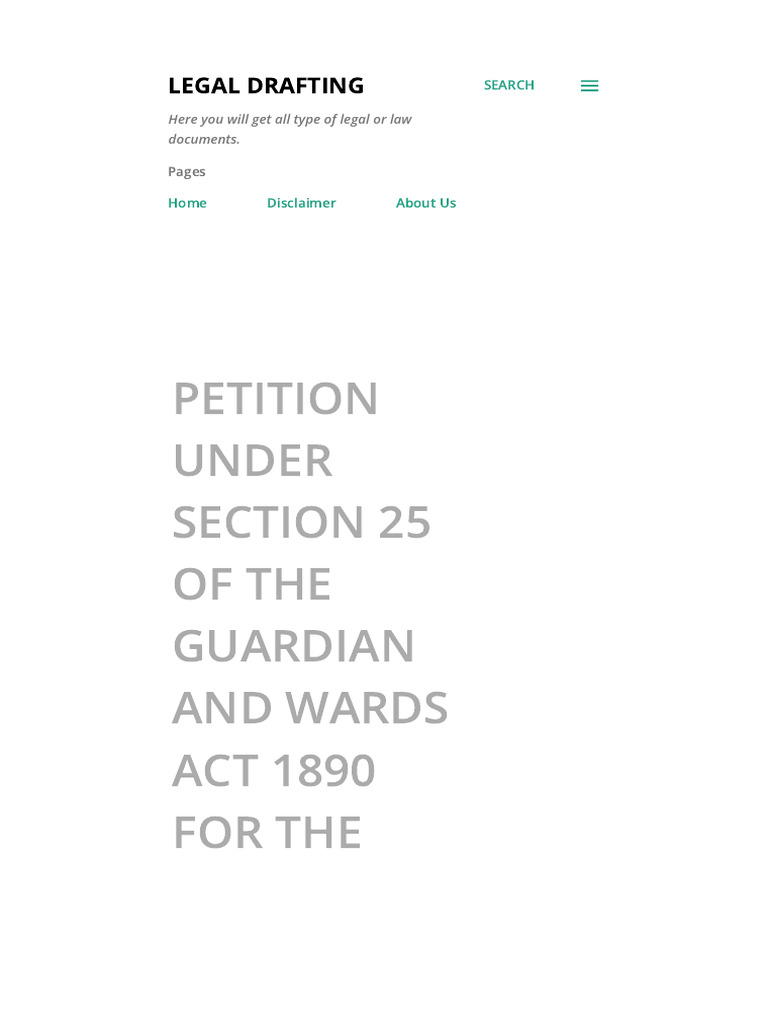 Petition Under Section 25 of The Guardian and Wards Act 1890 For The ...