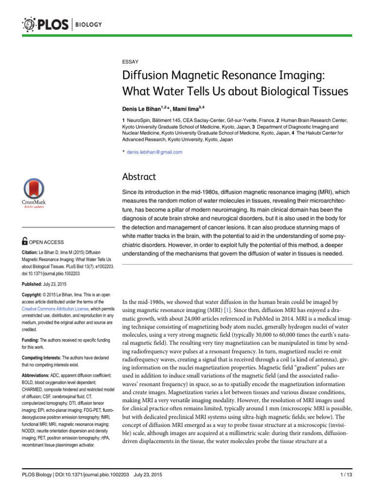 Diffusion Magnetic Resonance Imaging What Water Tells Us | PDF ...