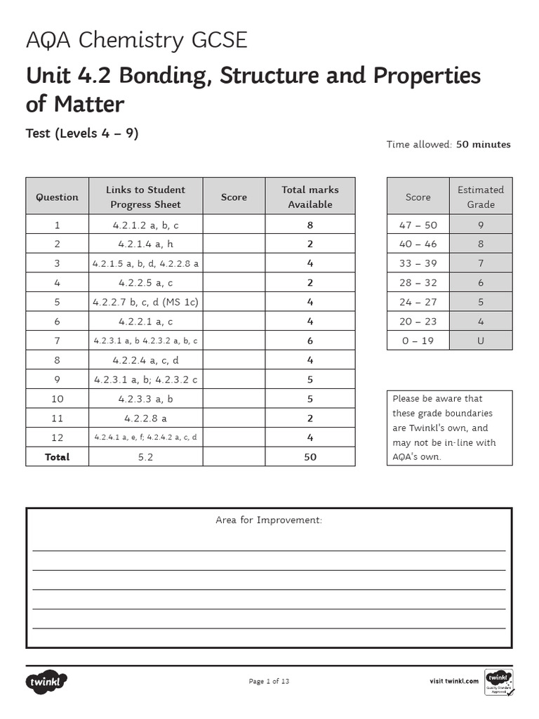 Aqa Chemistry Gcse Unit 4 2 Bonding Structure And Properties Of Matter Pdf Chemical Bond