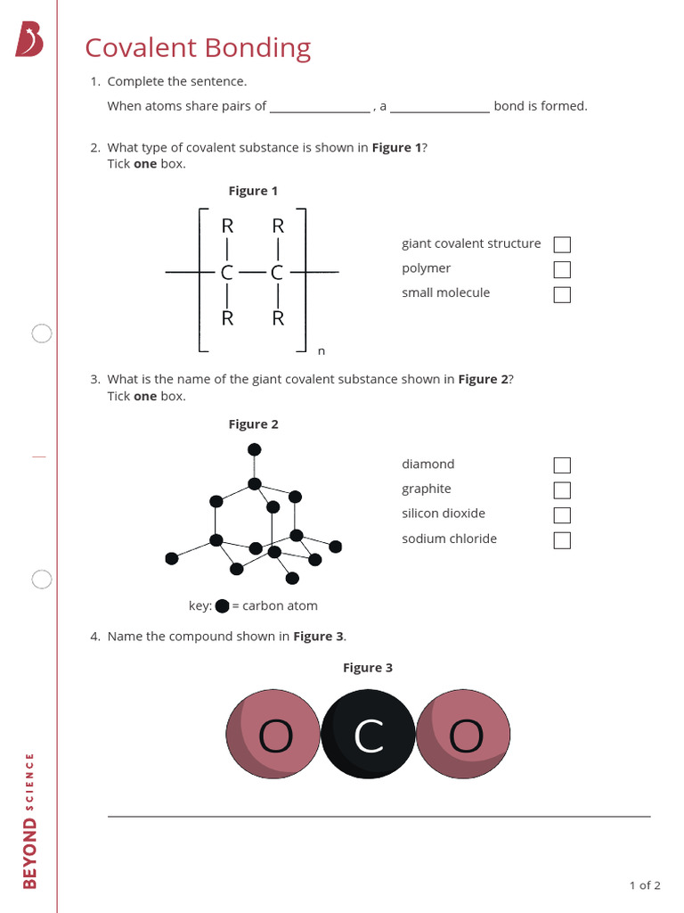 Covalent Bonding Worksheet for KS3 | PDF | Science & Mathematics ...