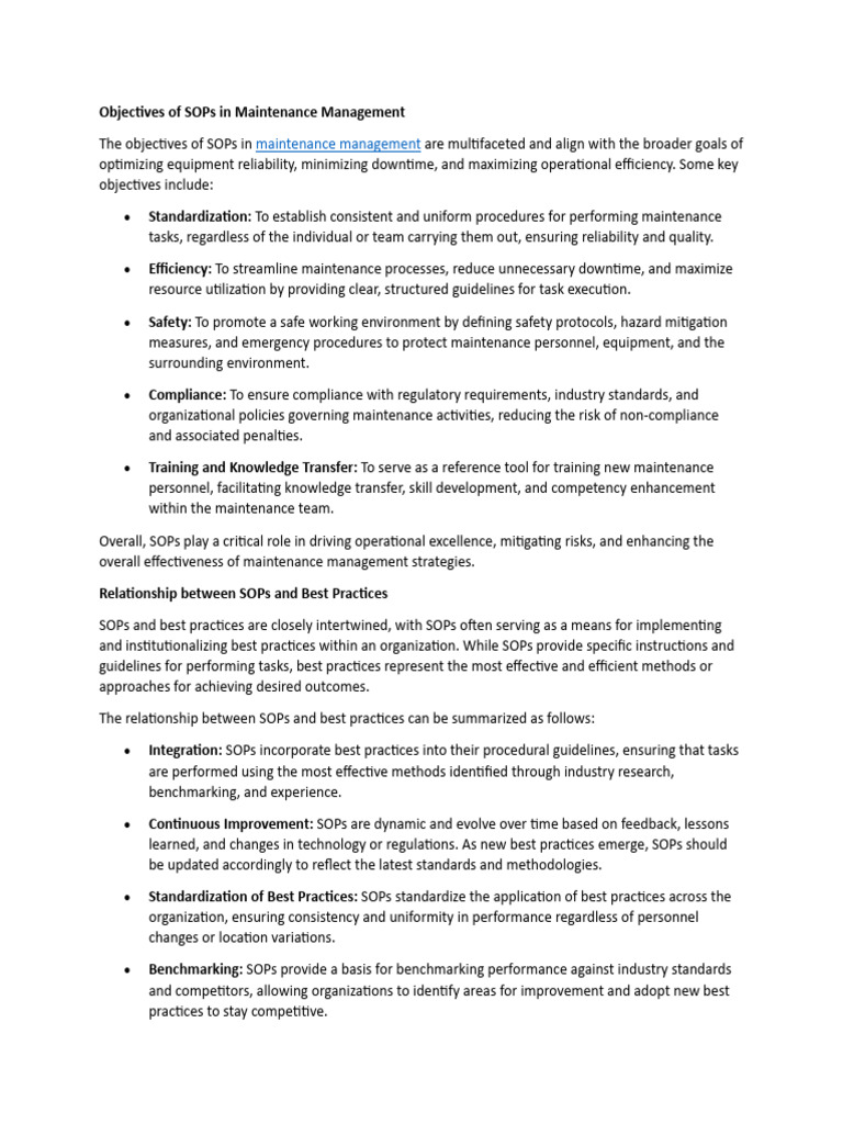 SOP Objectives in Maintenance Management | PDF | Version Control ...