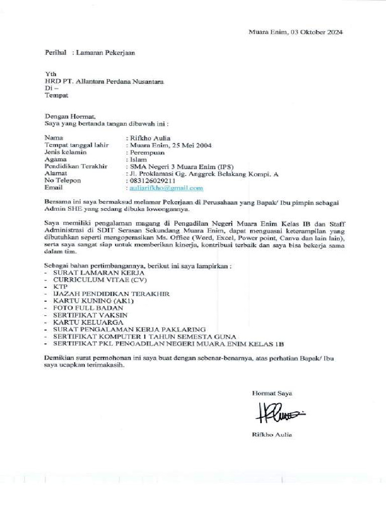 FILE LAMARAN PT ALLANTARA PERDANA NUSANTARA - Compressed - Compressed | PDF
