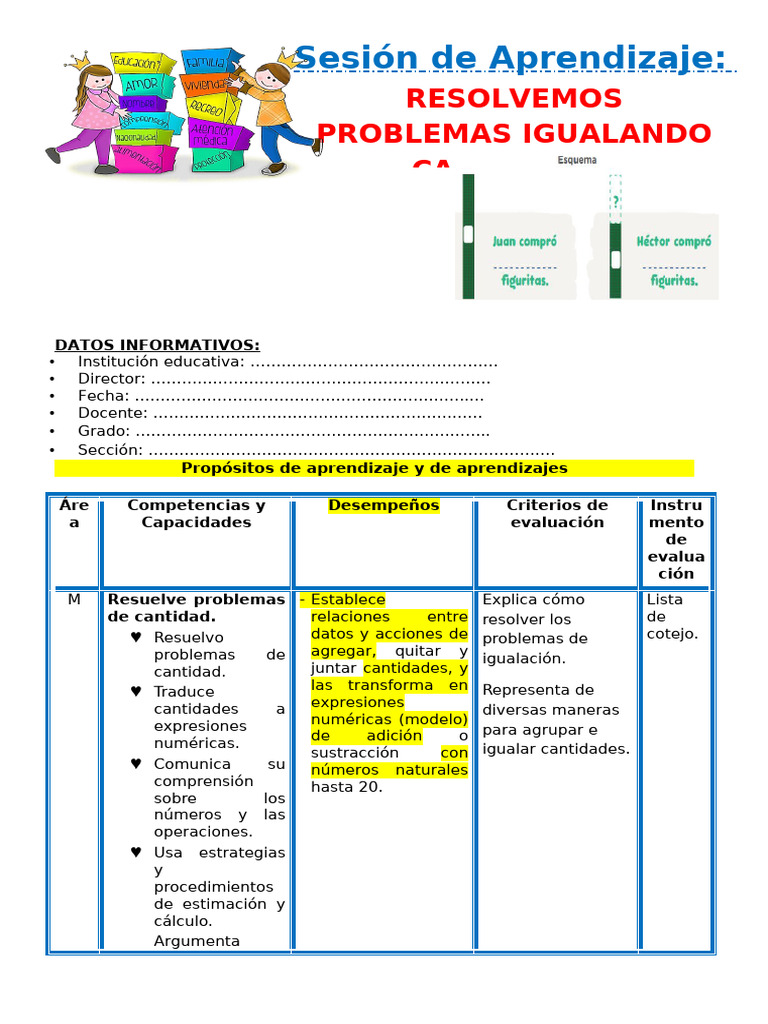 2° Sesión Día 4 Mat Resolvemos Problemas Igualando Cantidades | PDF | Aprendizaje | Cognición