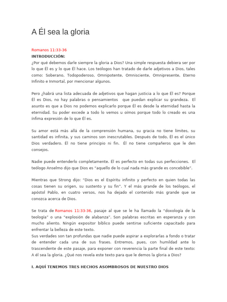 A Él sea la gloria infinita | PDF | Dios | Omnipotencia