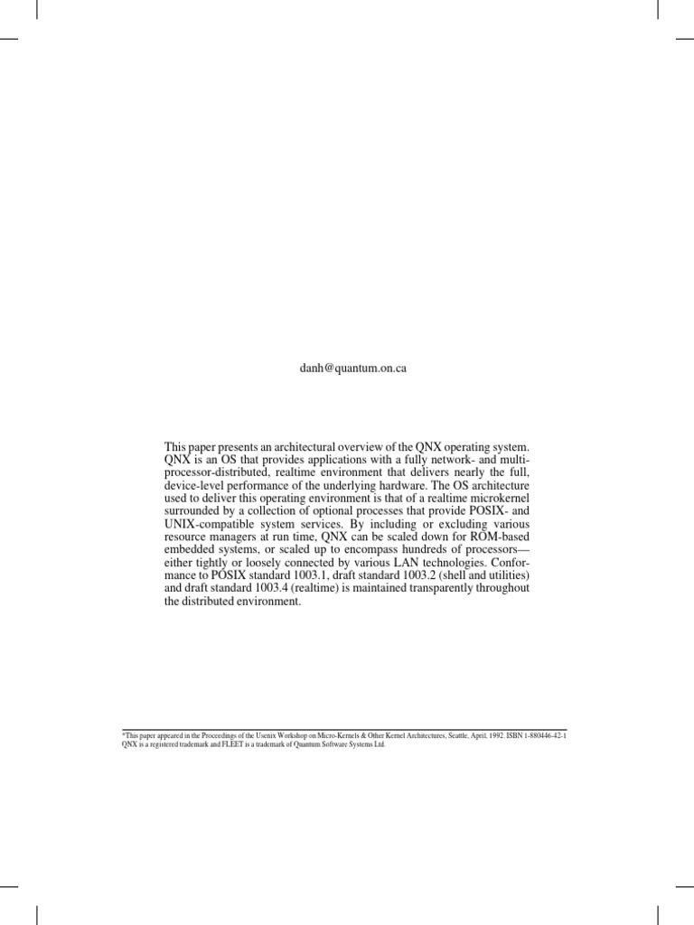 QNX Paper92 | PDF | Kernel (Operating System) | File System