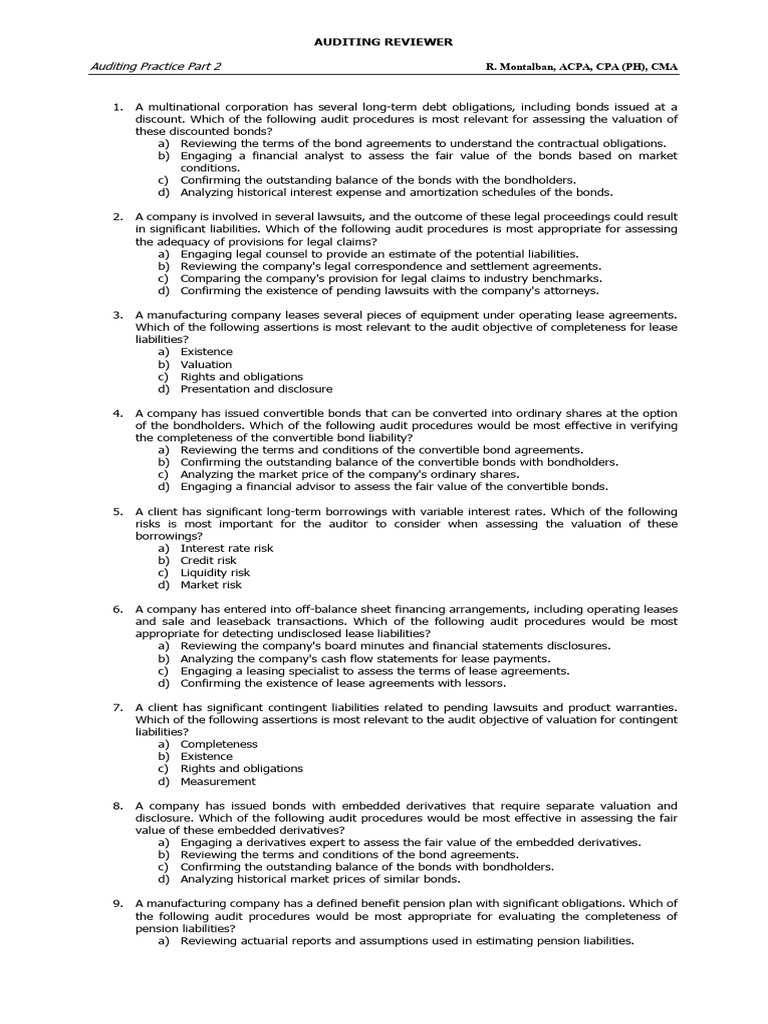 Auditing Reviewer Part 2 | PDF | Stocks | Valuation (Finance)