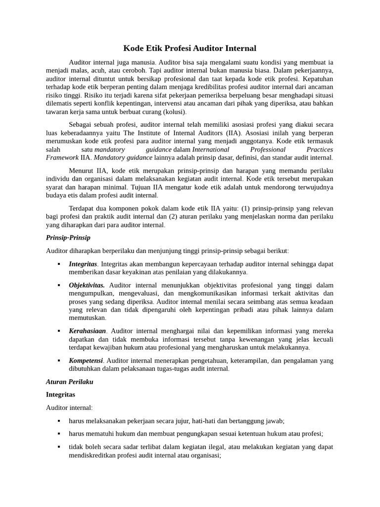 Kode Etik Profesi Auditor Internal | PDF