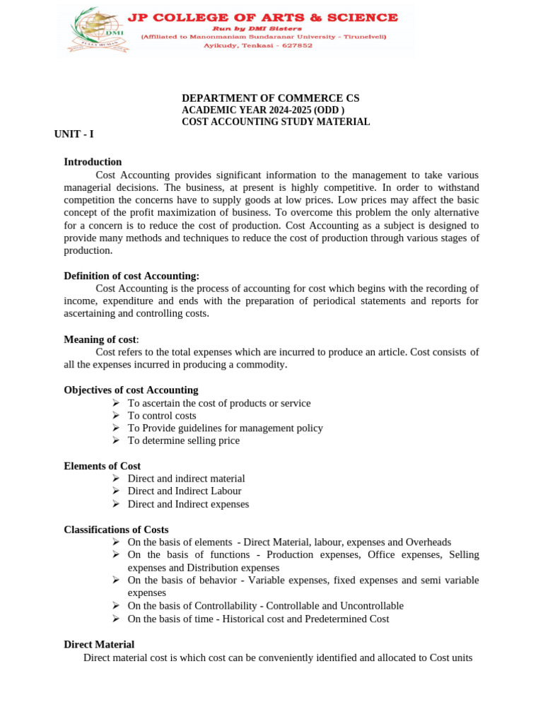 Costing 5 Units Notes | PDF | Cost Accounting | Expense