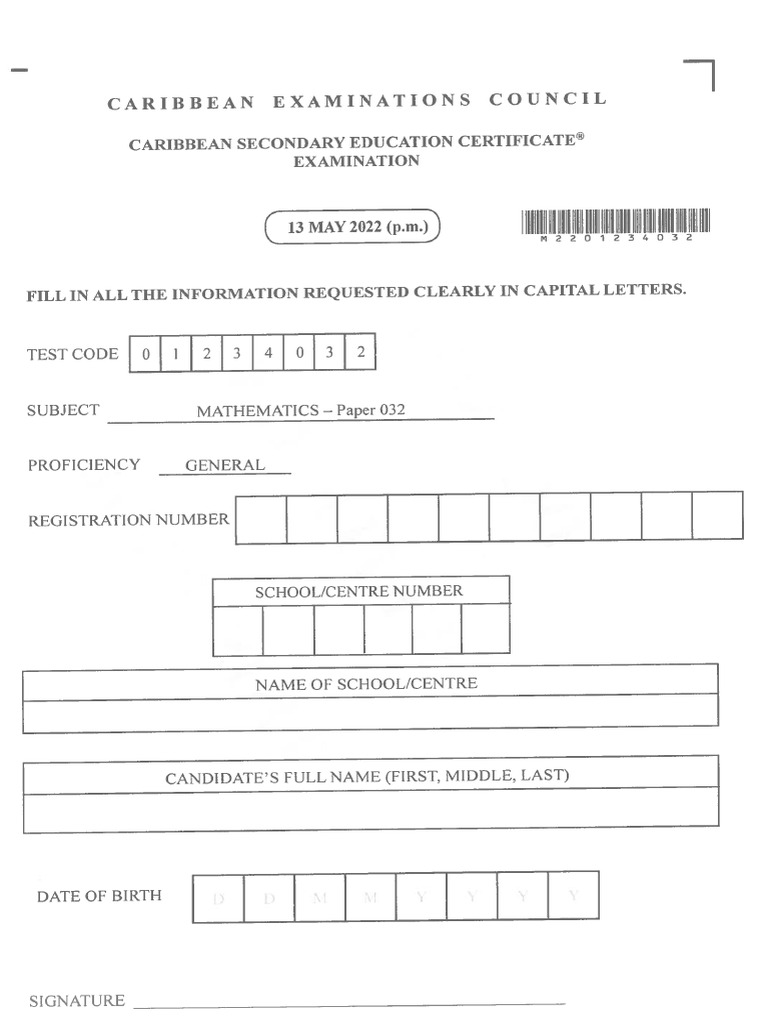 Mathematics Paper 032 MAY 2022 | PDF