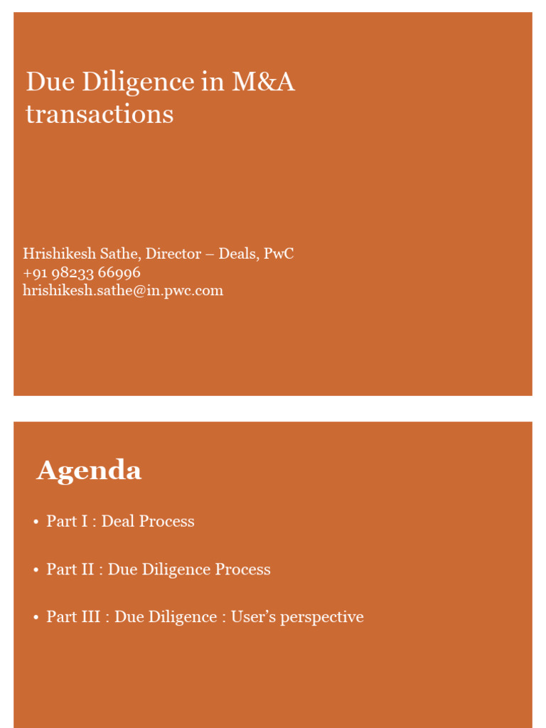 M&a Presentation PWC | PDF | Valuation (Finance) | Due Diligence
