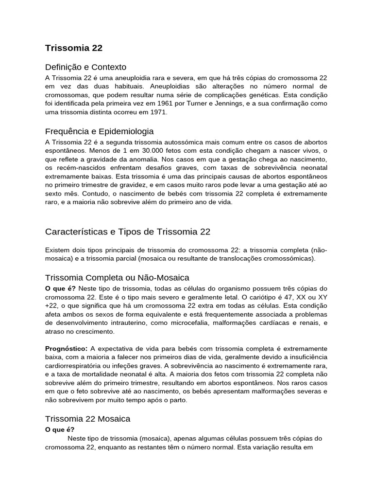 Trissomia 22: Tipos e Prognóstico | PDF | Gravidez | Especialidades médicas