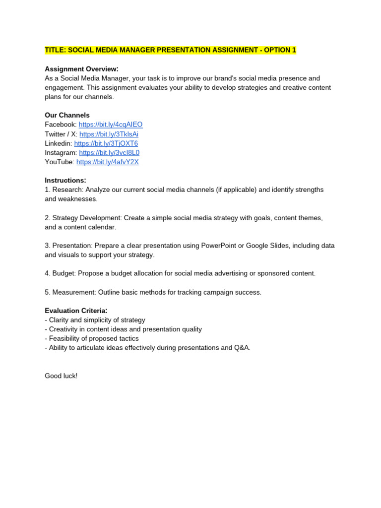 Social Media Assignment Options | PDF | Social Media | Popular Culture ...