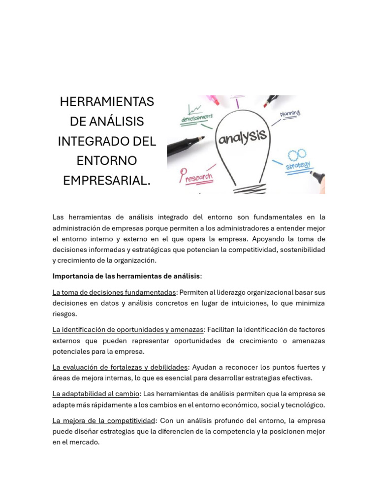 Herramientas de Anã Lisis Integrado Del Entorno Empresarial | PDF | Análisis FODA | Inteligencia ...