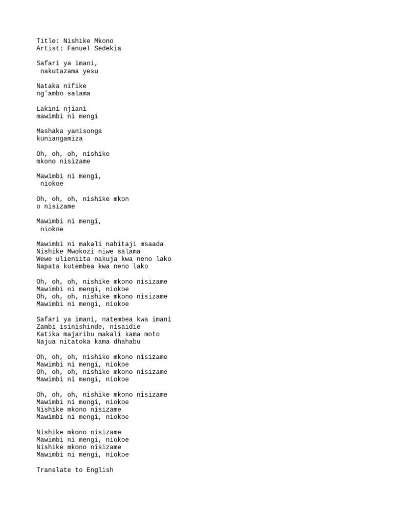 Nishike Mkono (Fanuel Sedekia) | PDF | Poetry