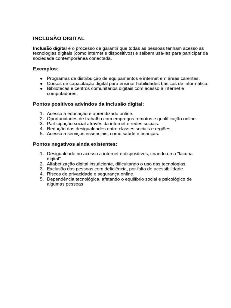 Inclusão Digital: Acesso e Desafios | PDF