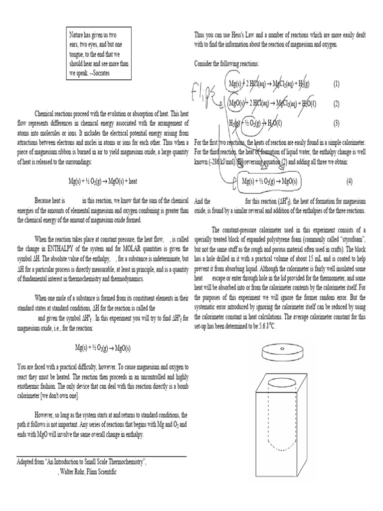 Small Scale Thermochemistry MgO | PDF | Magnesium | Chemical Reactions