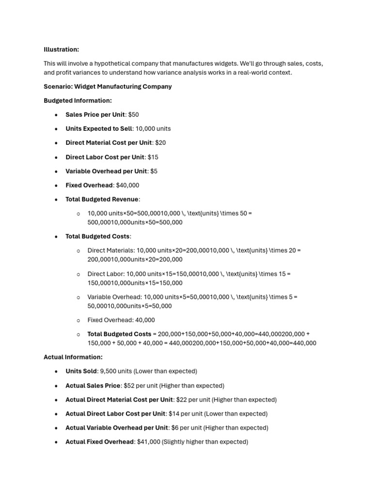 Widget Manufacturing Variance Analysis | PDF | Prices | Variance