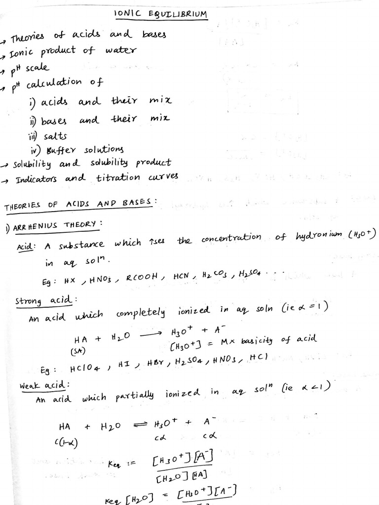Ionic Equilibrium Jee Notes | PDF