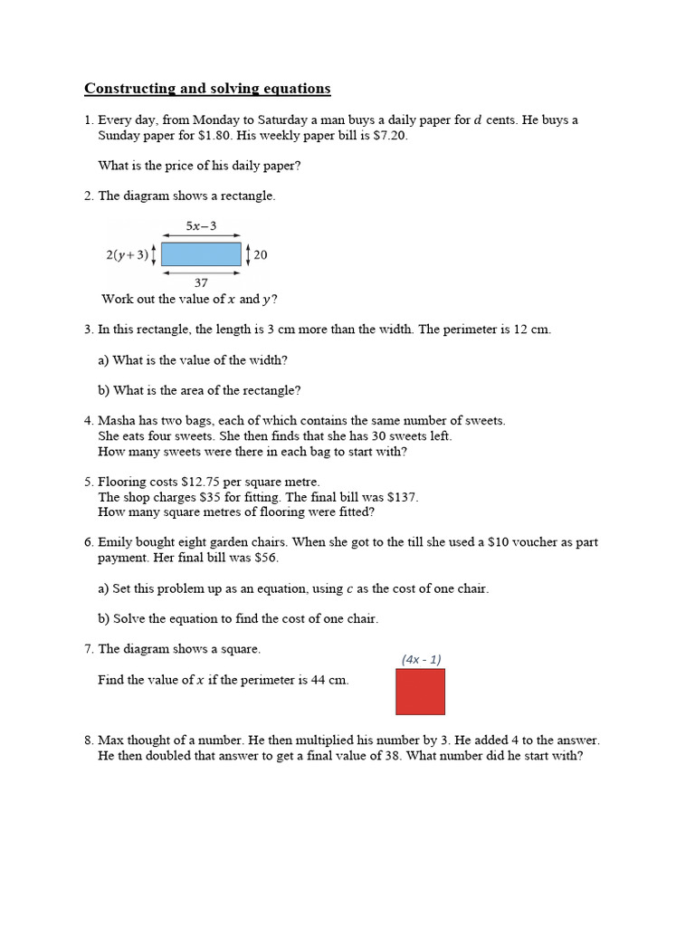 Constructing and Solving Equations | PDF | Teaching Methods & Materials