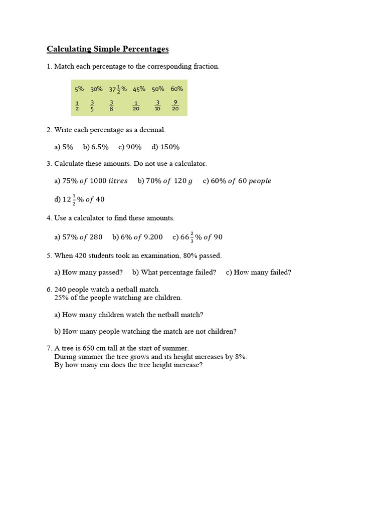Calculating Simple Percentages | PDF | Home & Garden | Computers
