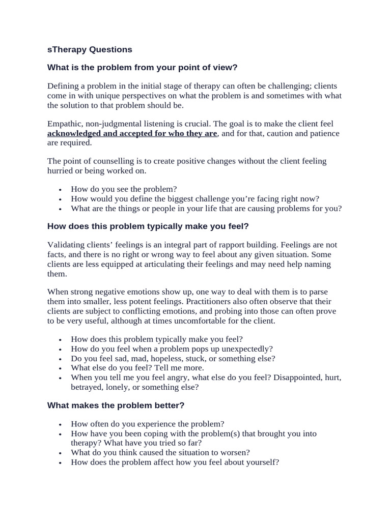 Therapy Questions | PDF | Mood (Psychology) | Mental Health