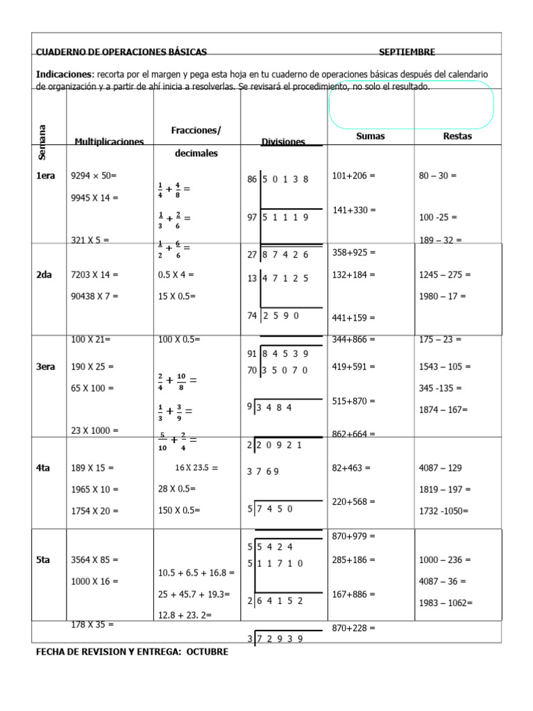 Cuaderno de Operaciones Básicas | PDF