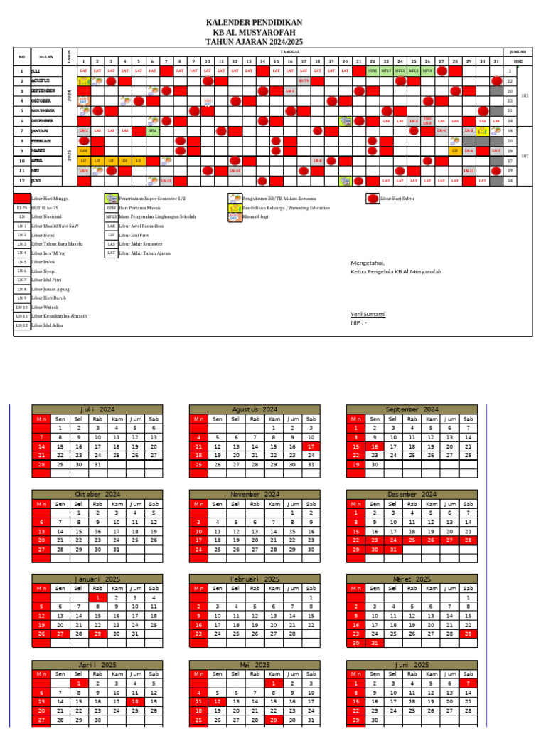 Kalender Pendidikan KB Al Musyarofah 2024/2025 | PDF