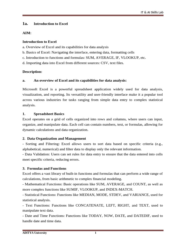 It&Ai - Skills - All Experiments Record - 1 To 5 Weeks | PDF | Microsoft Excel | Comma Separated ...