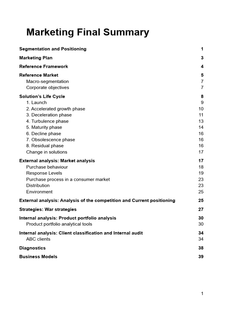 Final Summary Marketing Pdf Marketing Demand