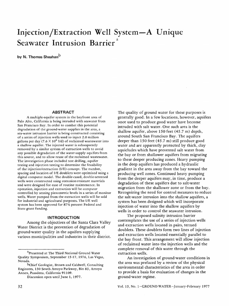 Injection Extraction Well System A Unique Seawater Intrusion Barriera Pdf