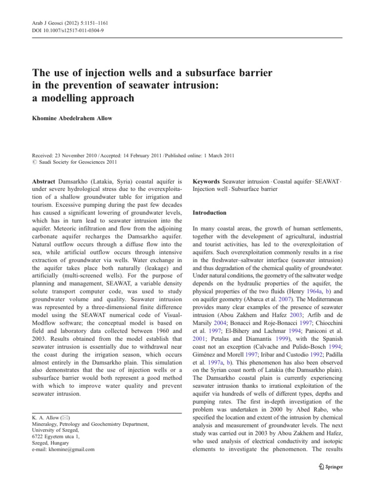 The Use of Injection Wells and A Subsurface Barrier | PDF | Groundwater ...