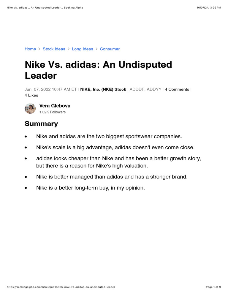 Nike vs. Adidas: Investor Insights | PDF | Nike | Adidas